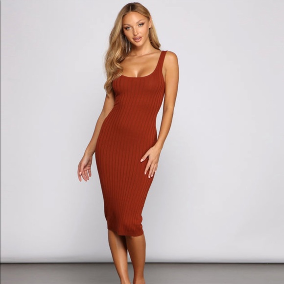 Windsor | Dresses | Rust Sweater Ribbed Tank Midi Dress | Poshmark